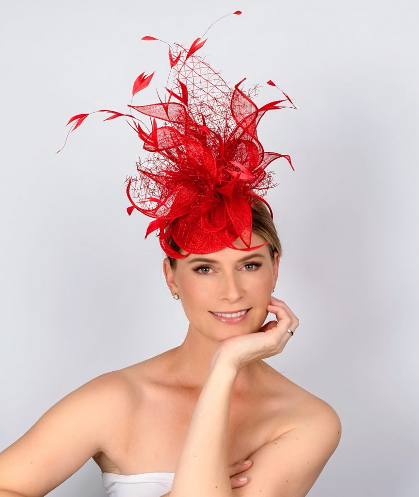 Red cocktail women hat fascinator - Annettes Couture | Fascinator Hats ...
